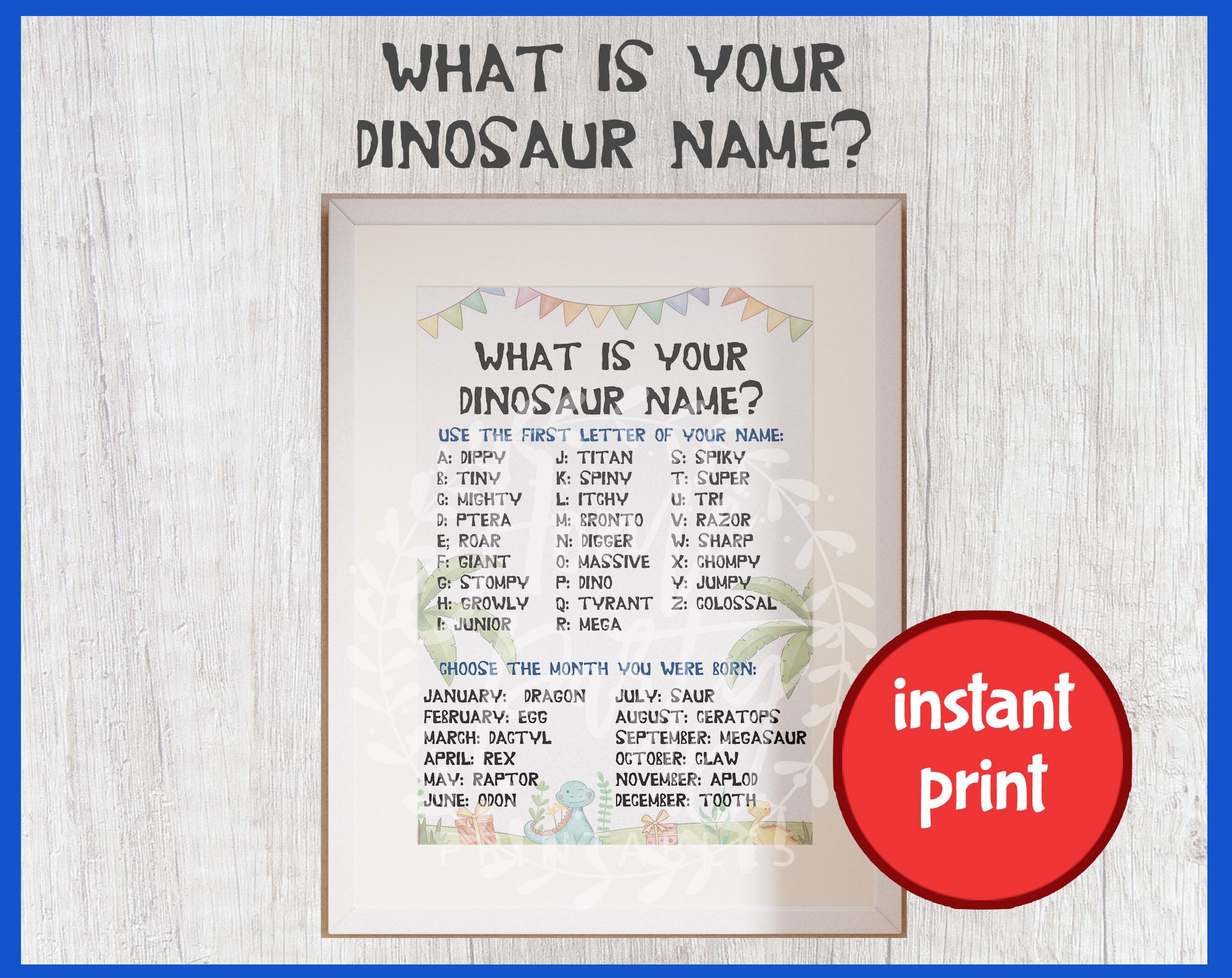 What's Your Dinosaur Name Sign, Printable Party Poster, Dinosaur Party ...