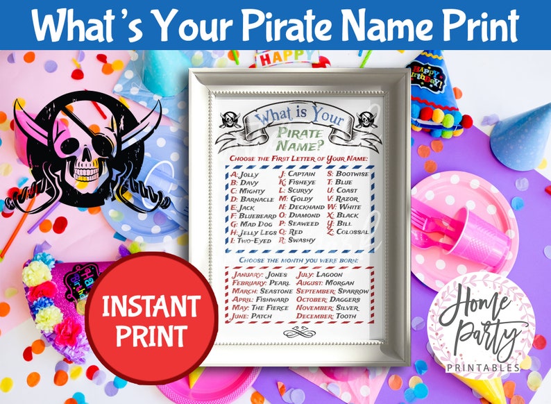 Pirate Name Poster, What's Your Pirate Name Poster, Printable Birthday ...