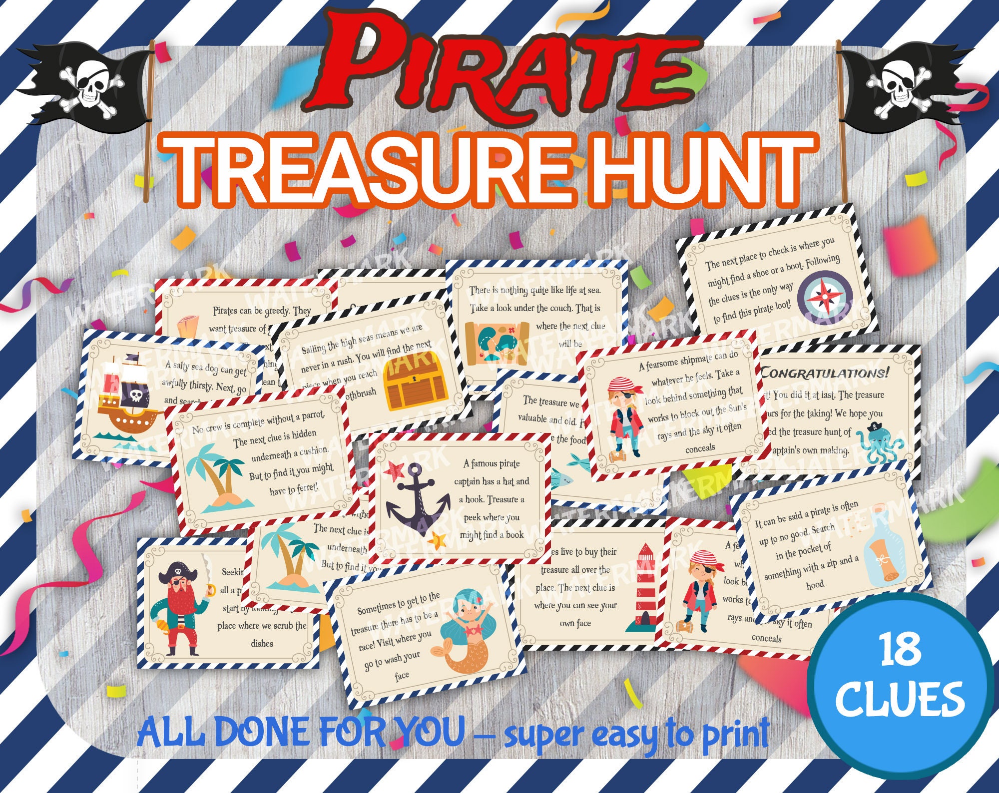 Printable Pirate Treasure Hunt Clues, Birthday Party Game (PDF) - Etsy