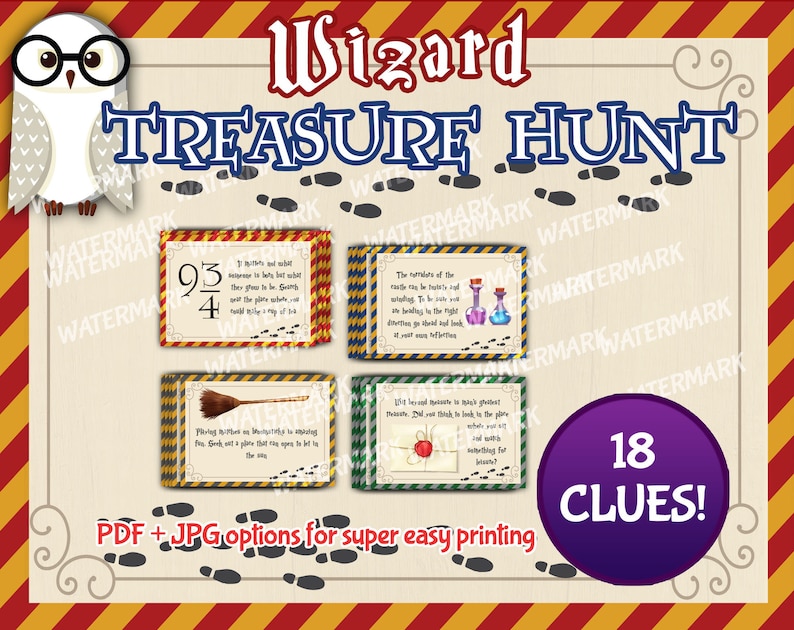 Wizard Treasure Hunt, Wizard Party Game, Treasure Hunt Clues, Wizard ...