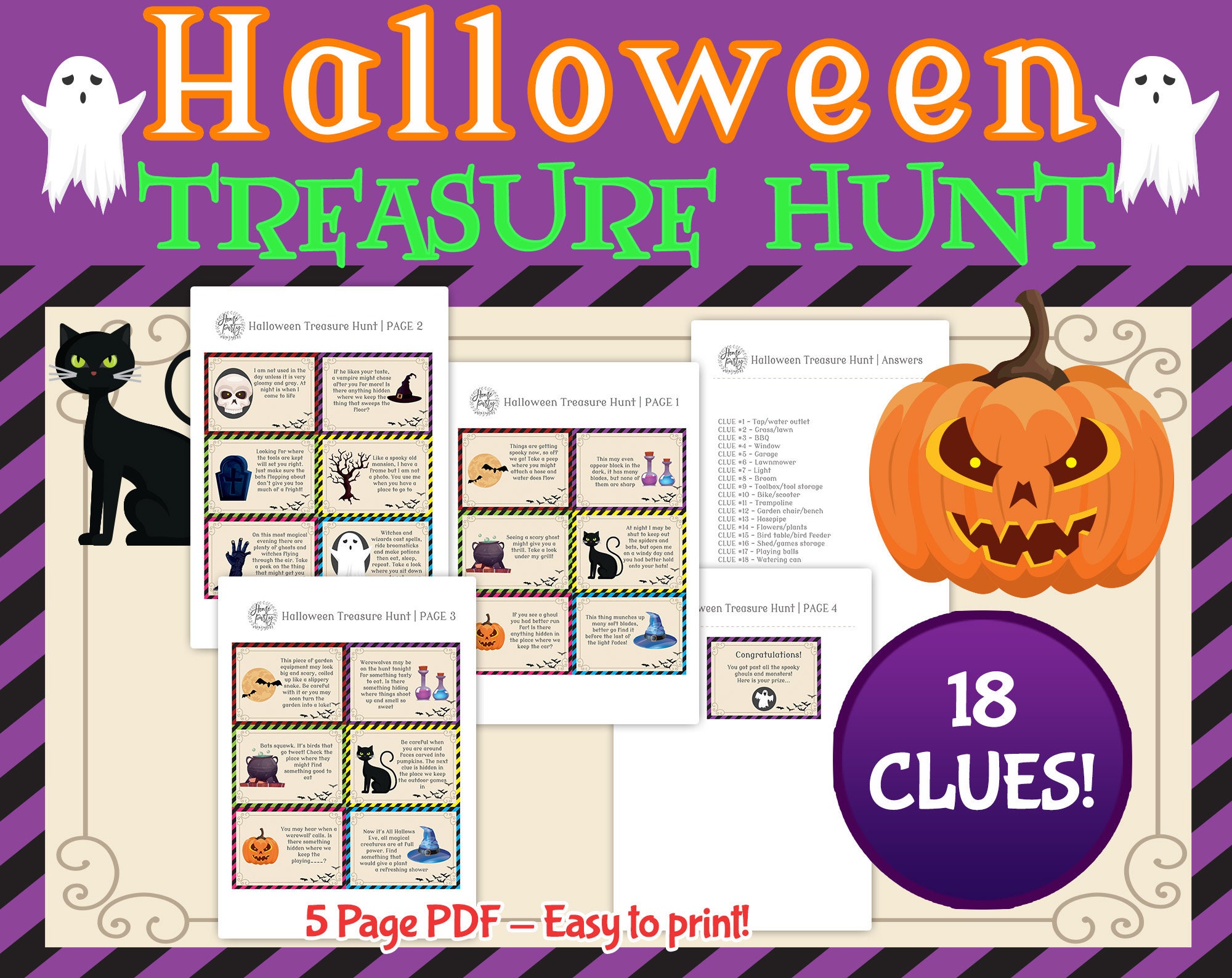 Halloween Treasure Hunt Clues, Halloween Scavenger Hunt - Etsy