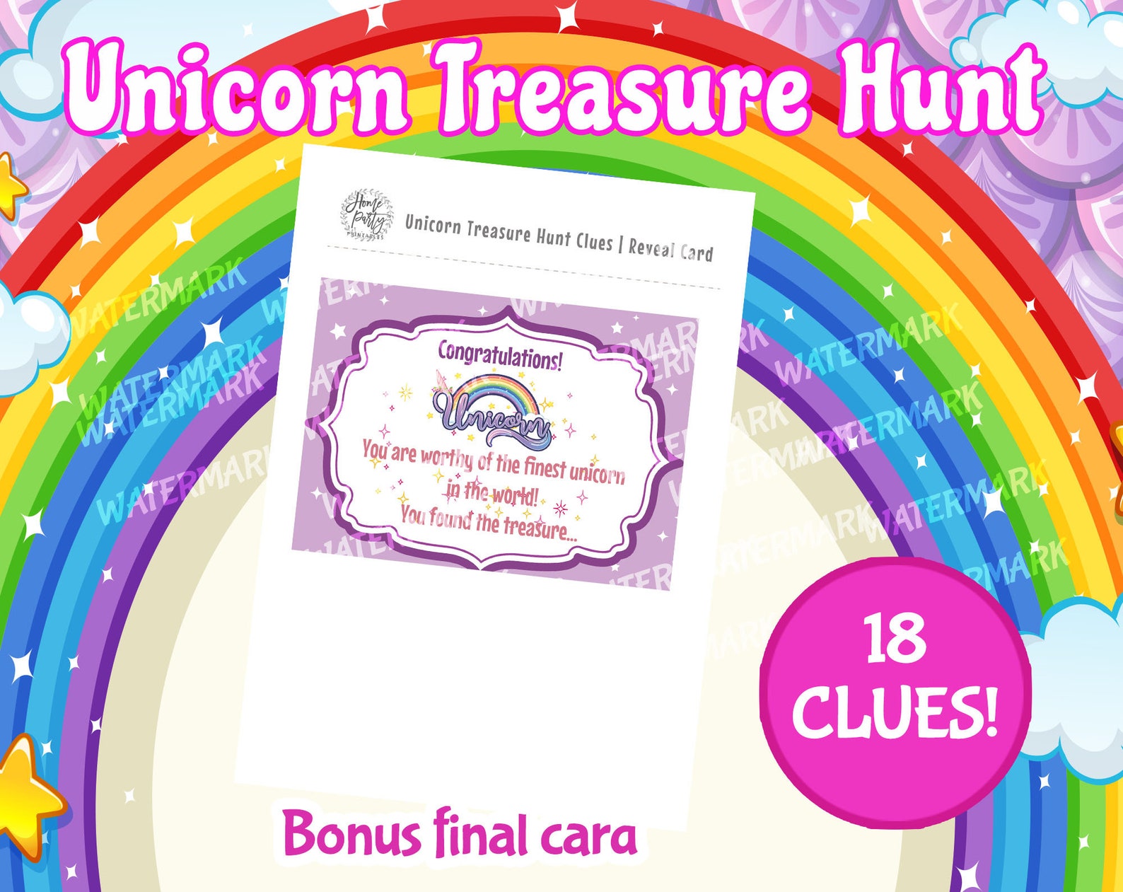 Unicorn Treasure Hunt for Kids, Unicorn Scavenger Hunt Clues, Unicorn ...