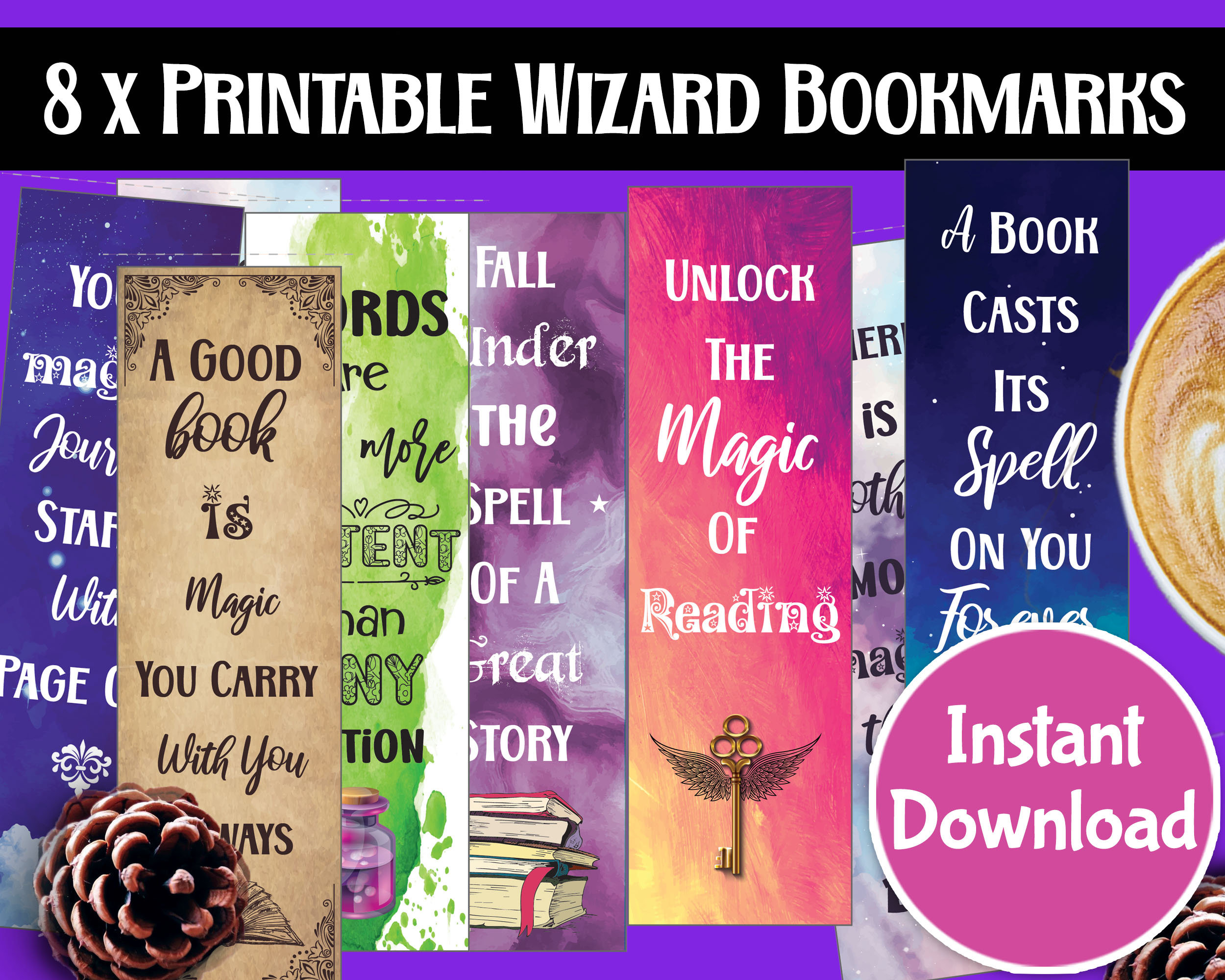 Wizard Printable Bookmarks Template for Adults and Children Magical ...