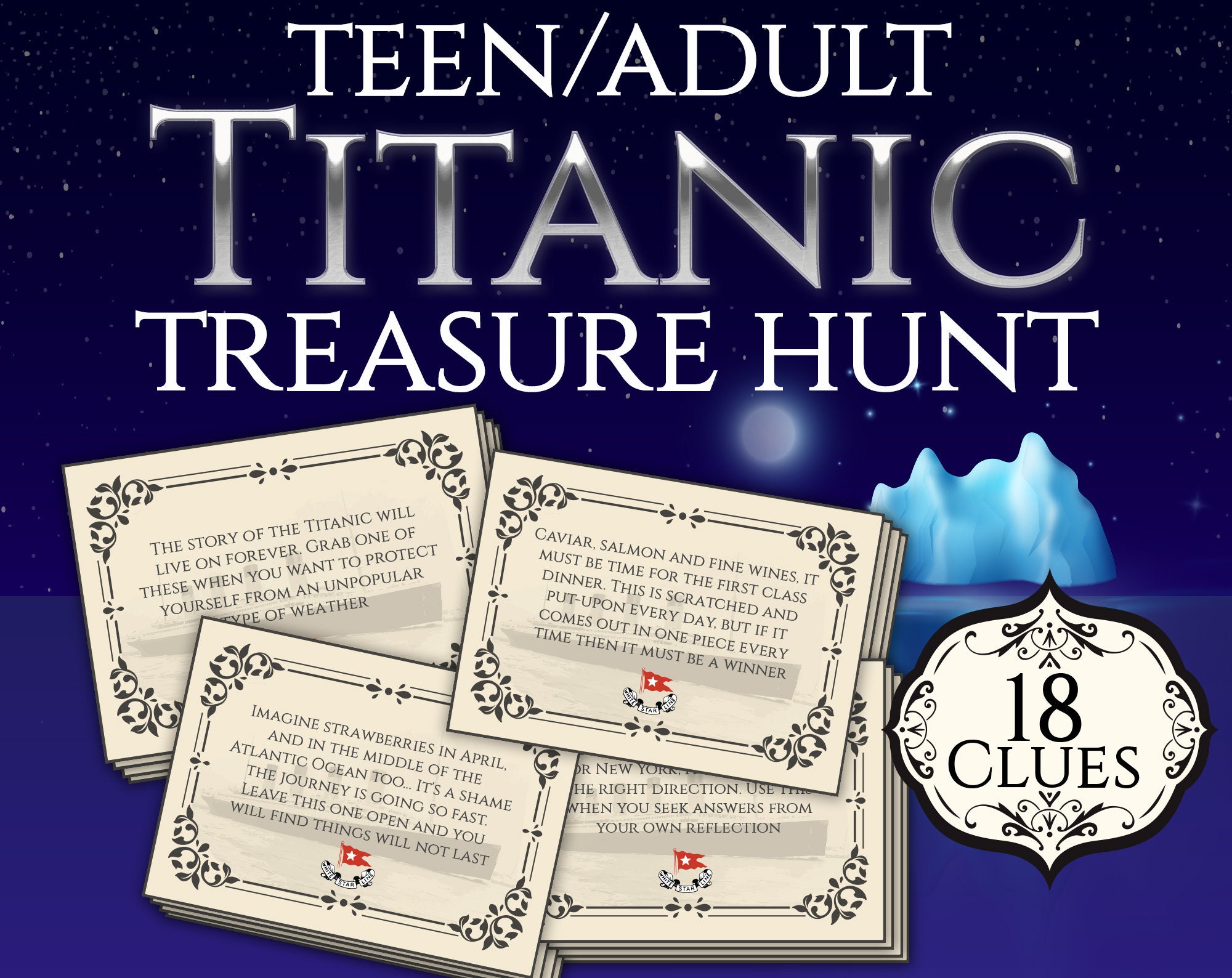 TITANIC Treasure Hunt Clues, Titanic Party, Titanic Party Games, Teen ...