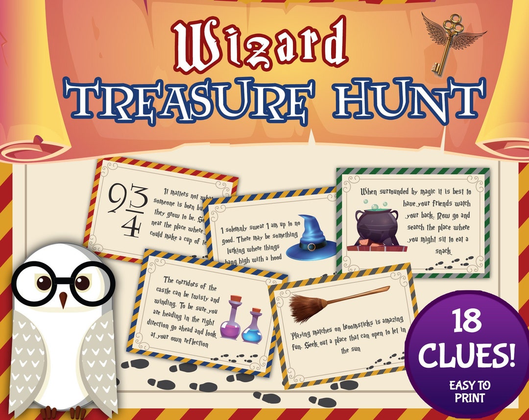 Wizard Treasure Hunt, Wizard Party Game, Treasure Hunt Clues, Wizard ...