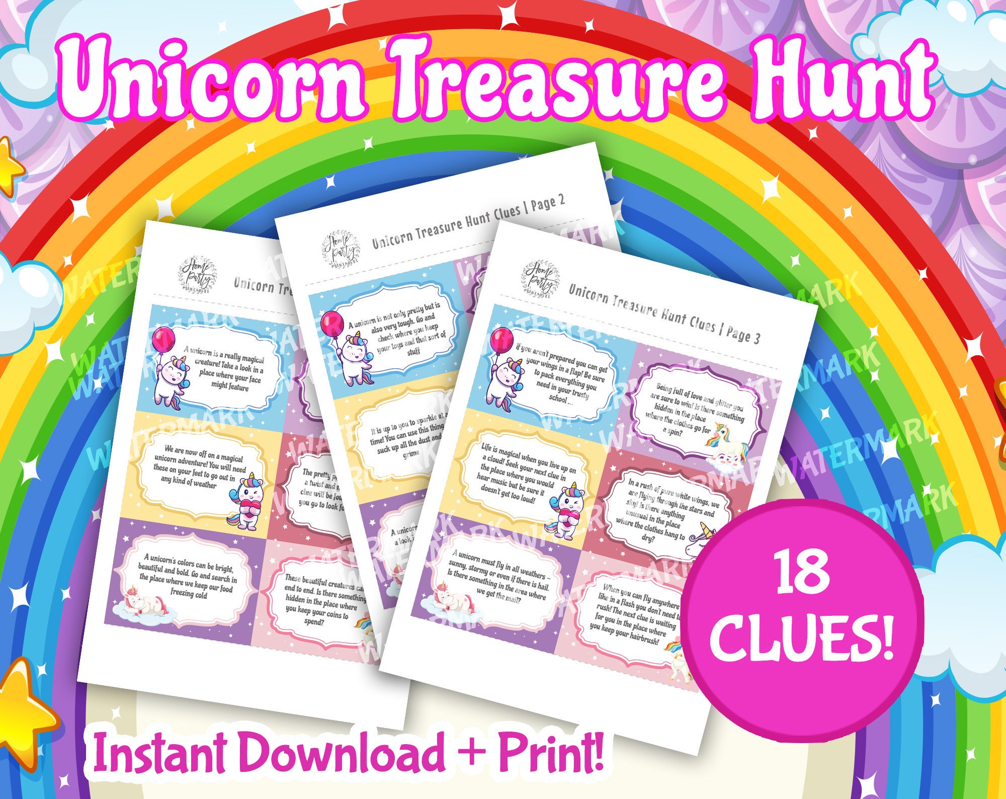 Unicorn Treasure Hunt for Kids, Unicorn Scavenger Hunt Clues, Unicorn ...