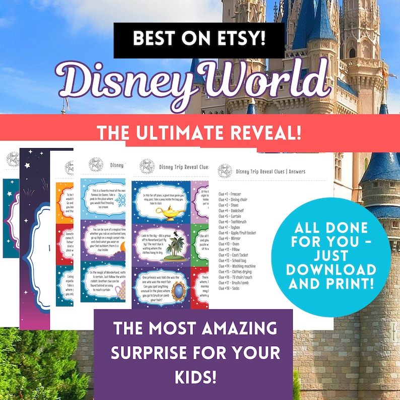 Disneyworld Trip Reveal Scavenger Hunt CLUES Resort Vacation Reveal - Etsy
