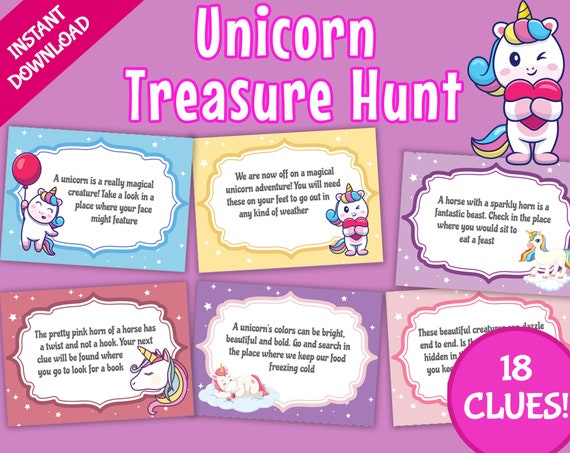 Unicorn Treasure Hunt for Kids Unicorn Scavenger Hunt Clues - Etsy
