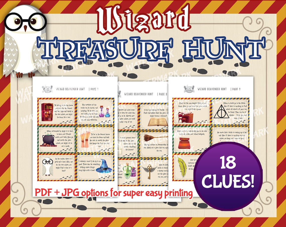 Wizard Treasure Hunt, Wizard Party Game, Treasure Hunt Clues, Wizard ...