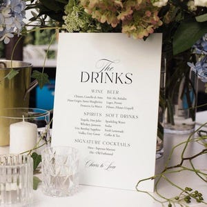 Wedding Bar Menu Template Download, Printable Elegant Drinks Menu Sign ...