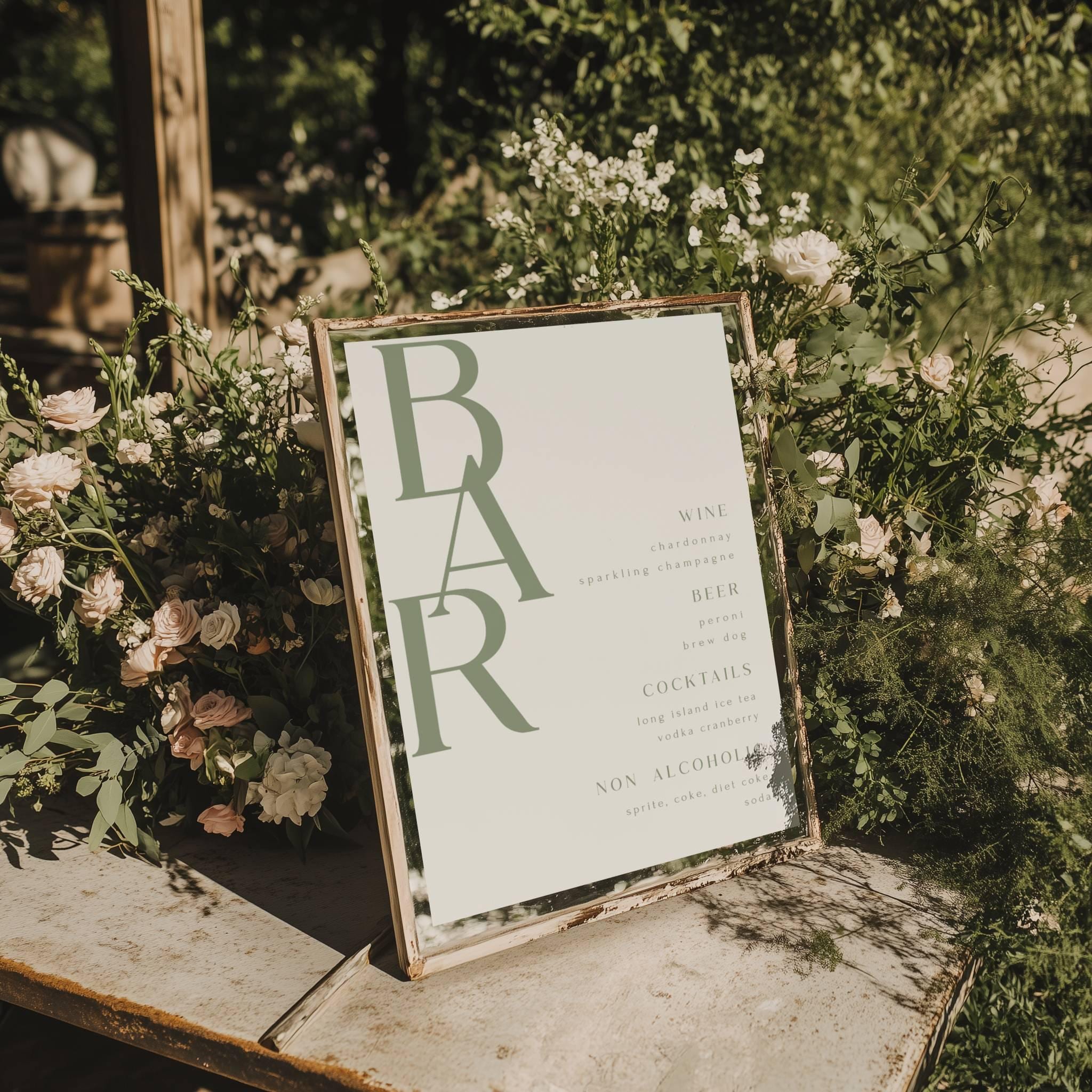 Sage Green Bar Menu Sign Template Download, Printable Wedding Bar Menu ...