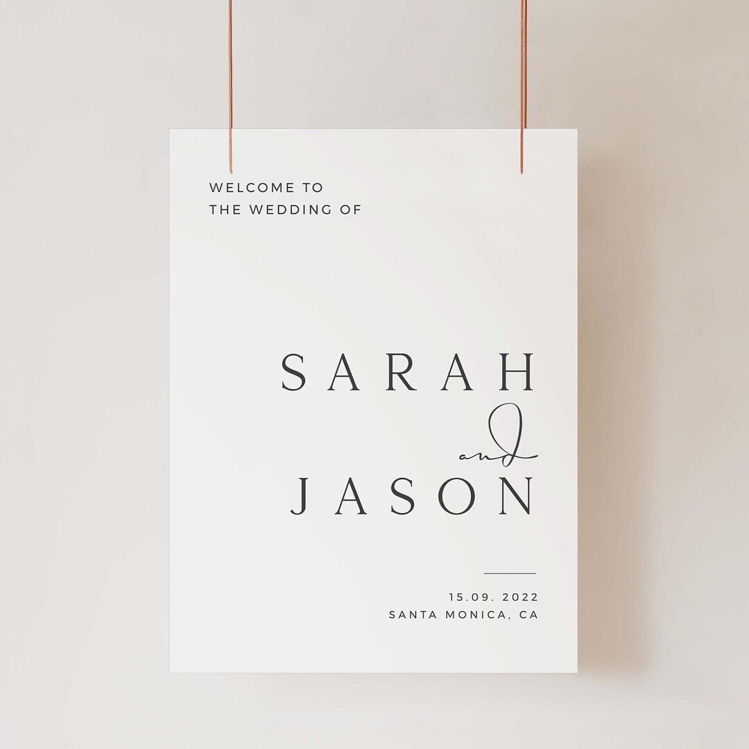 SARAH Minimalist Wedding Welcome Sign Template Download, Modern Wedding ...