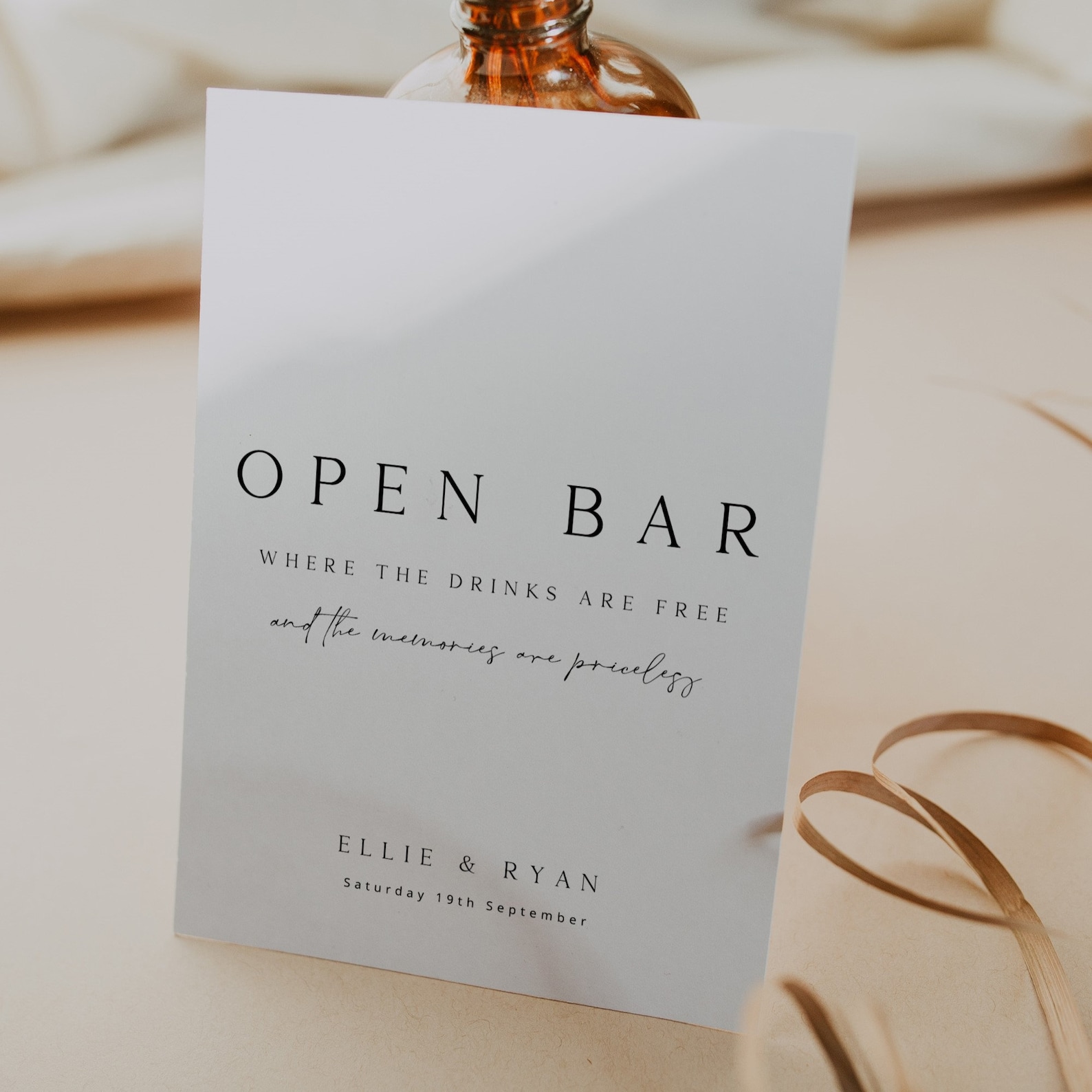 ELLIE Modern Wedding Open Bar Sign Template Download, Minimal Open Bar ...