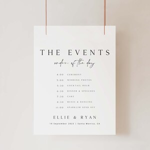 ELLIE Minimal Wedding Events Timeline Sign Template Download, Order of ...