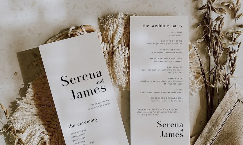 SERENA Minimal Wedding Program Template Simple Wedding - Etsy