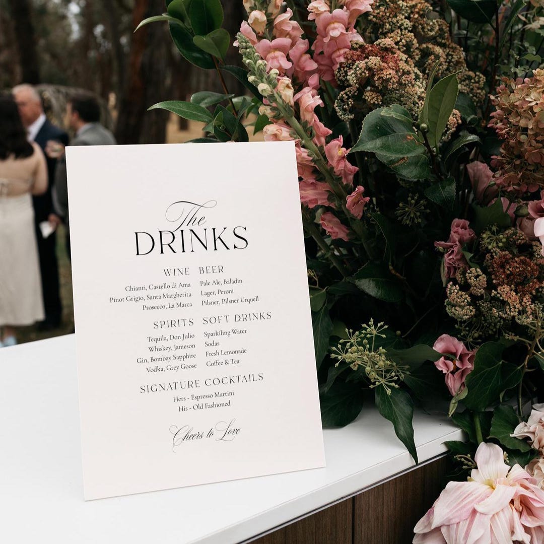 Wedding Bar Menu Template Download, Printable Elegant Drinks Menu Sign ...