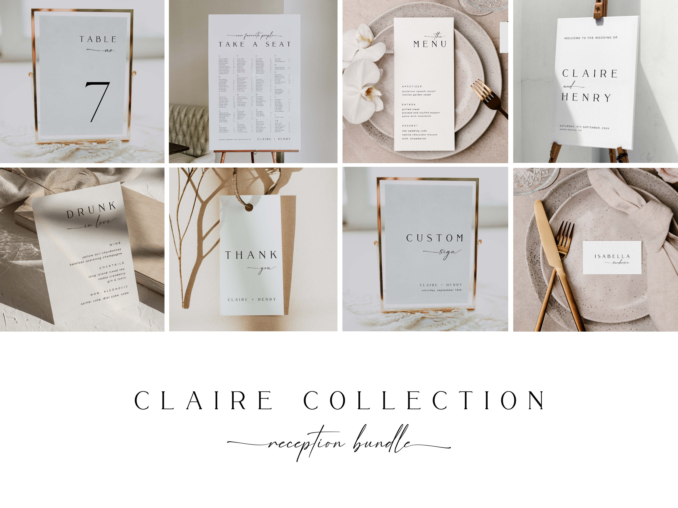 CLAIRE Minimal Modern Wedding Bar Menu Template Download - Etsy