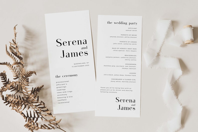 SERENA Minimal Wedding Program Template Simple Wedding - Etsy