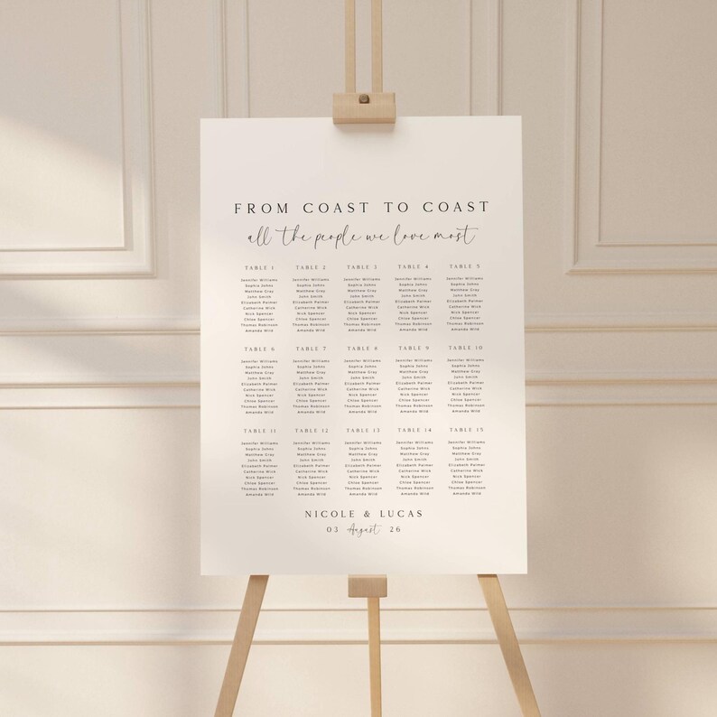 From Coast to Coast Wedding Seating Chart Template, Minimal Modern ...