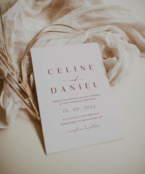 CELINE Terracotta Wedding Invitation Template Download Burnt Orange Wedding Invitation Tamplate Minimal Fall Wedding Invitation Download Etsy