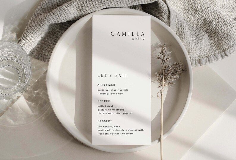 SARAH Minimal Wedding Menu With Name Modern Menu Place Card - Etsy