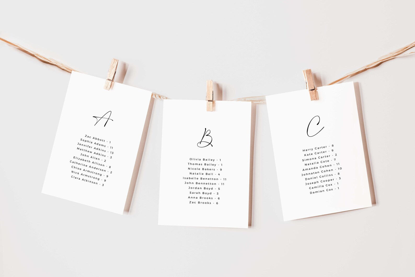 Alphabetical Wedding Seating Chart Cards Template Download, Modern ...