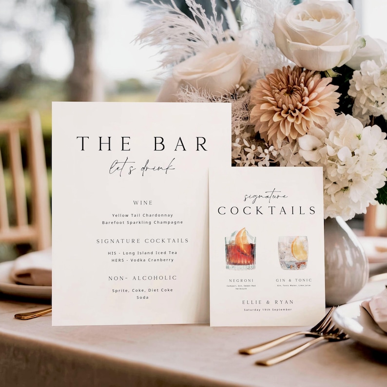 ELLIE Wedding Bar Signage Templates, Printable Wedding Bar Menu ...