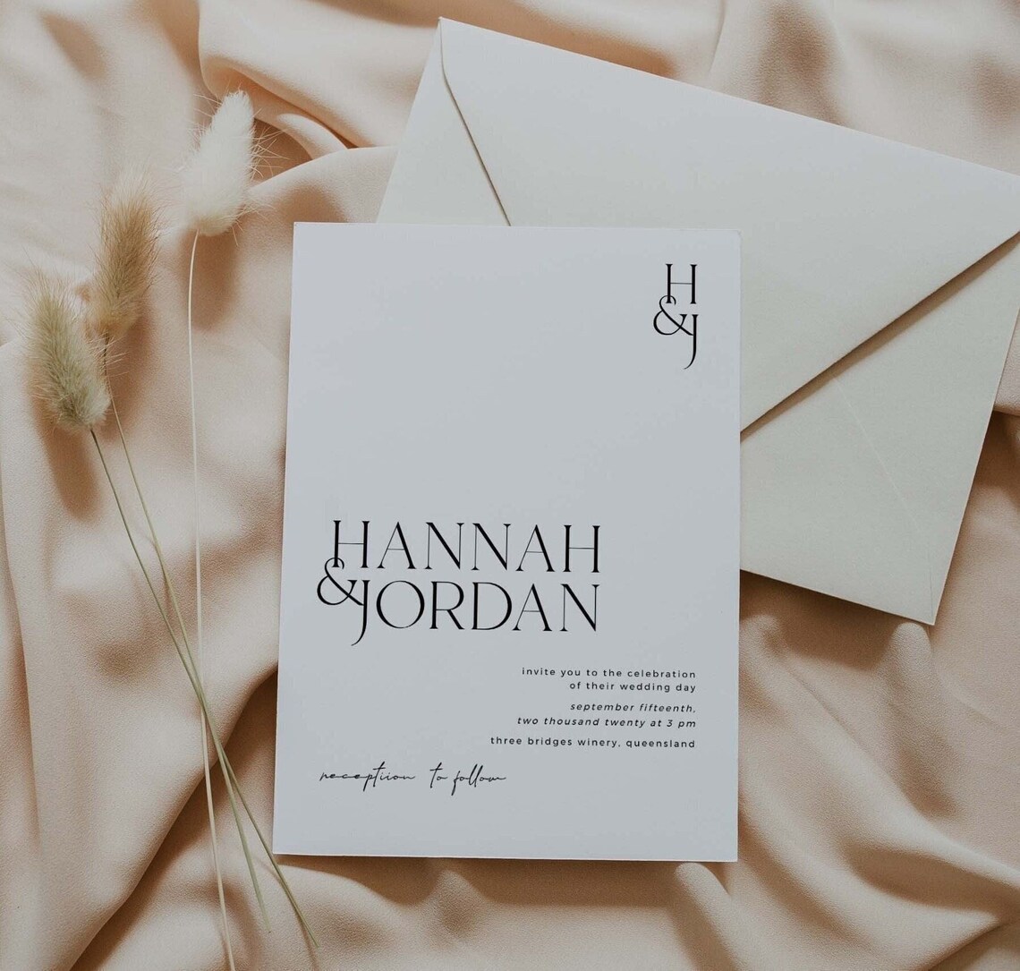 HANNAH Minimal Modern Wedding Invitation Template Download - Etsy