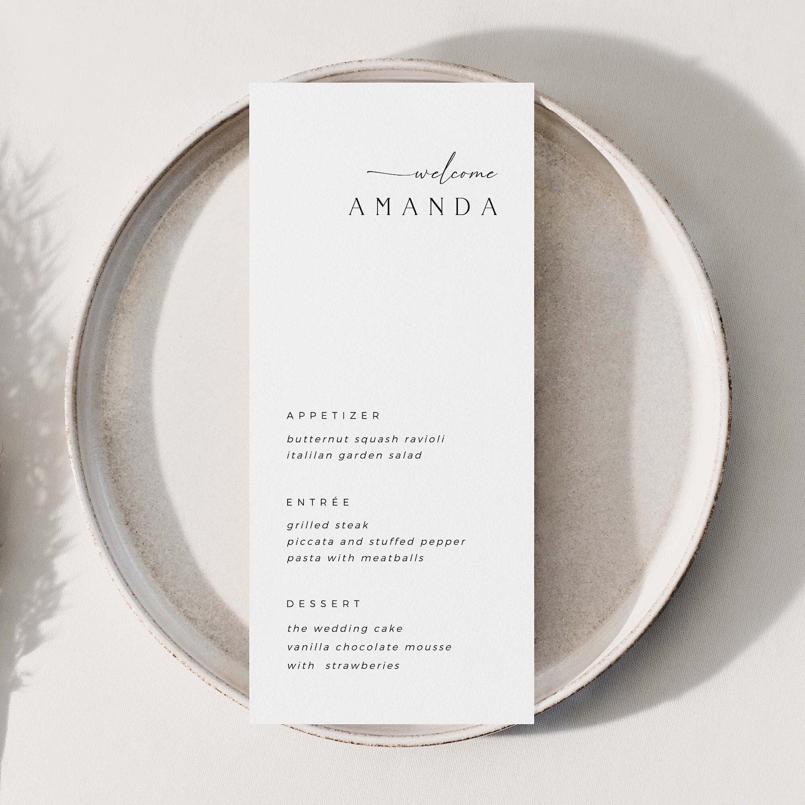 CLAIRE Minimal Wedding Menu With Name, Modern Menu Place Card Template ...
