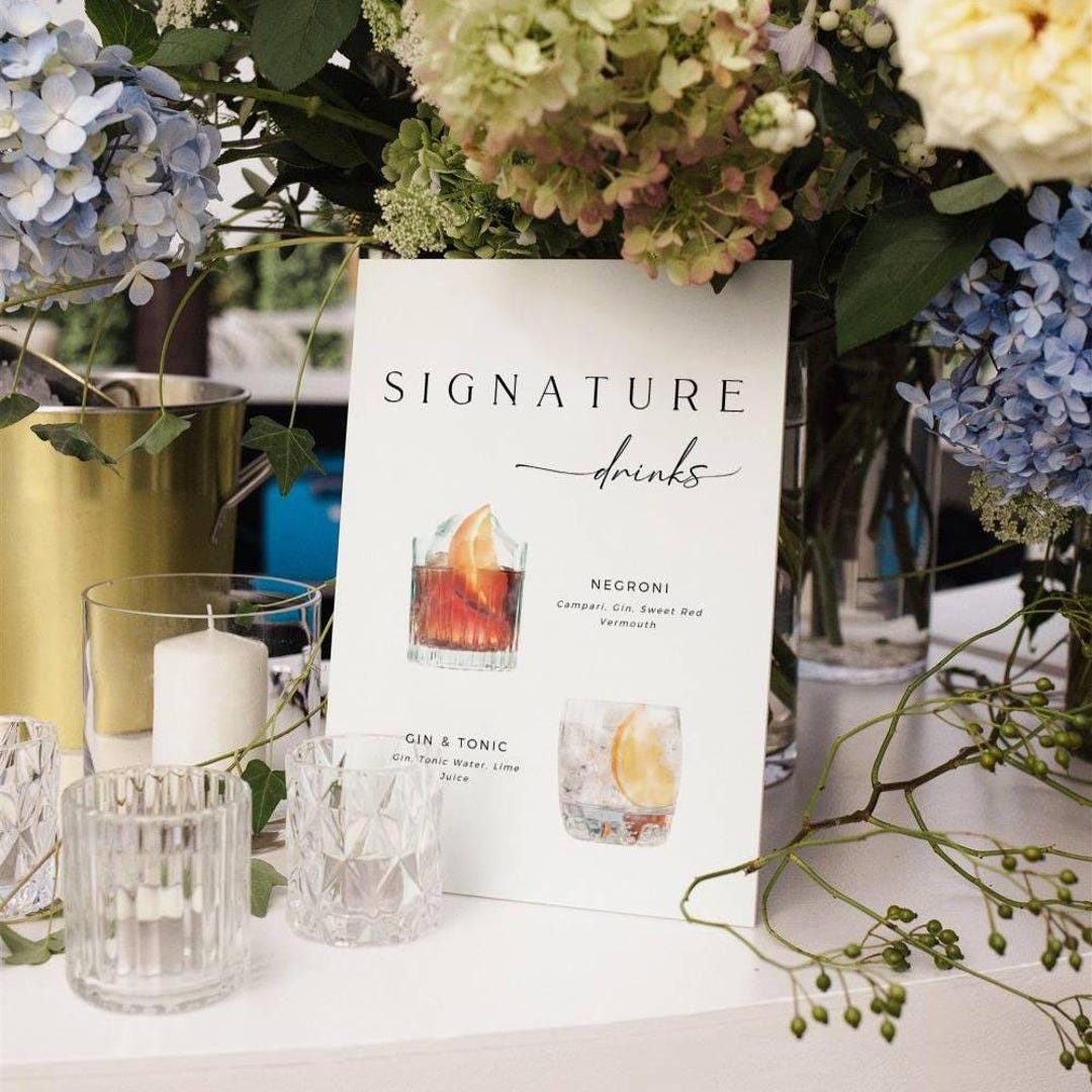 CLAIRE Wedding Signature Drinks Sign Template – Printable Minimal ...