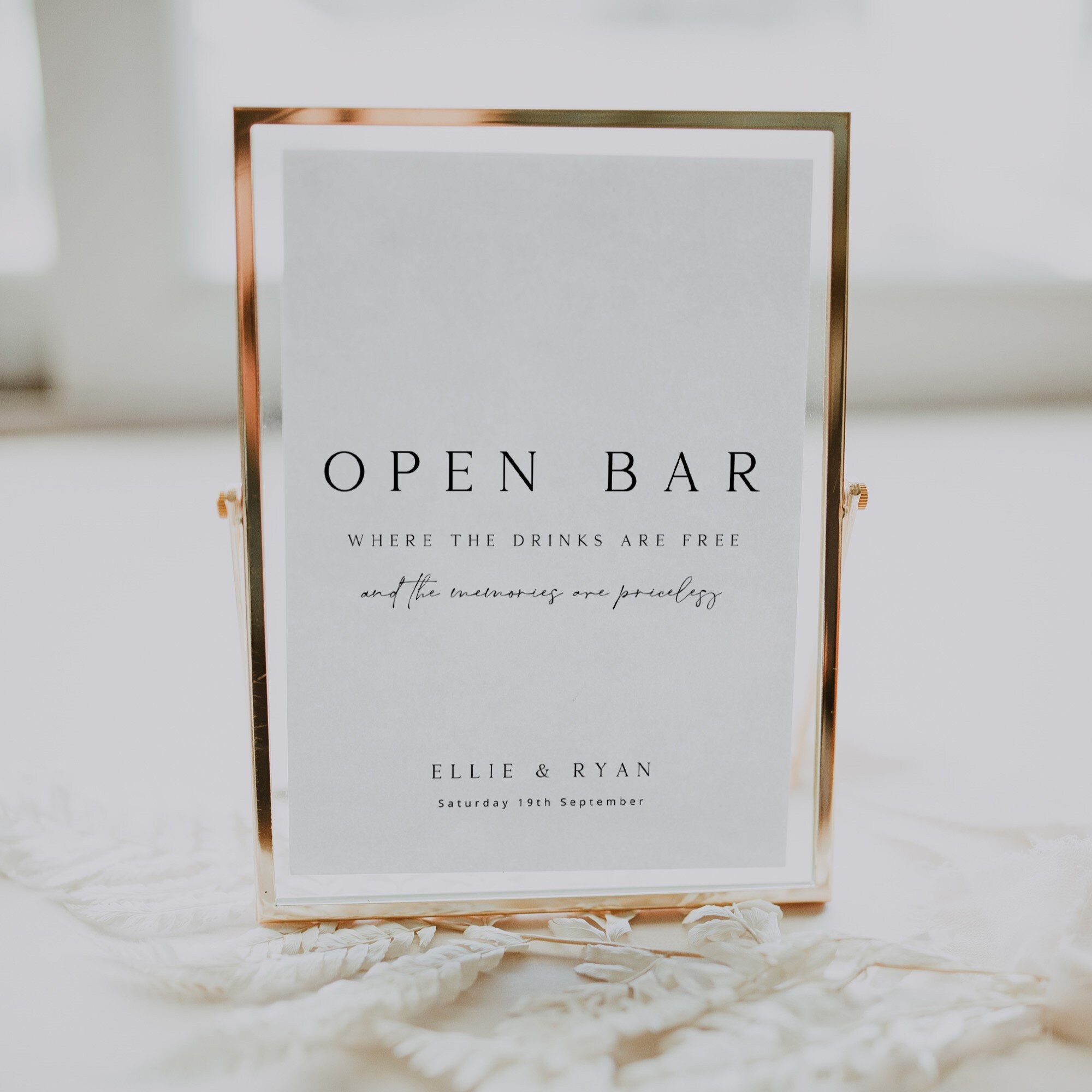 ELLIE Modern Wedding Open Bar Sign Template Download, Minimal Open Bar ...
