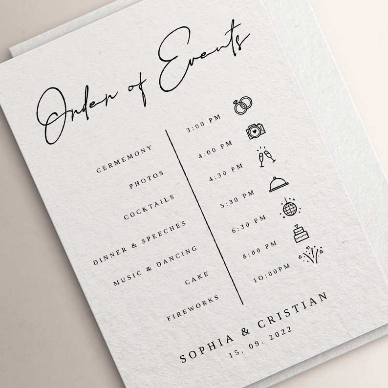 Minimal Wedding Order of Events Card Instant Download, Wedding Timeline ...