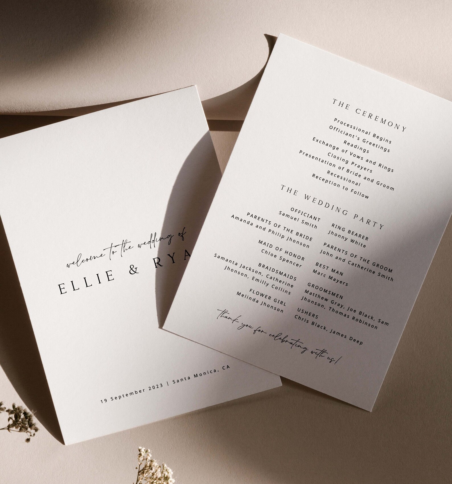 ELLIE Minimal Wedding Program Template, Simple Wedding Program Tamplate ...