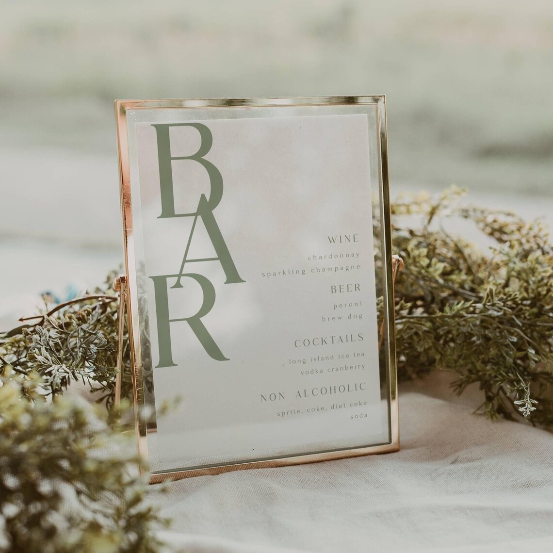 Sage Green Bar Menu Sign Template Download, Printable Wedding Bar Menu ...