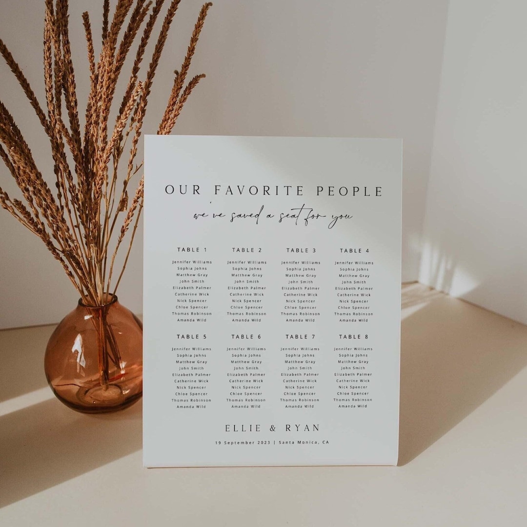 ELLIE Small Wedding Seating Chart Template, Minimal Modern Seating ...