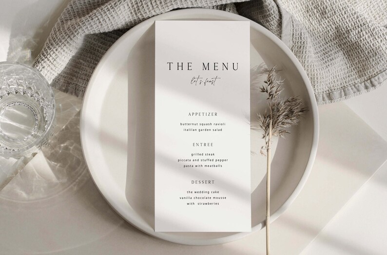 ELLIE Minimal Modern Wedding Menu Elegant Wedding Menu - Etsy
