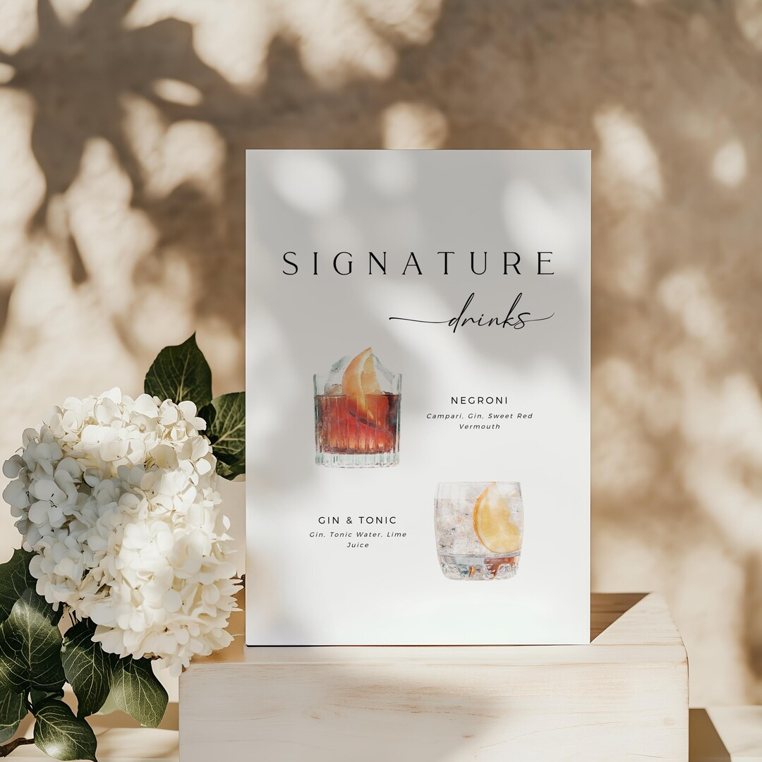 CLAIRE Wedding Signature Cocktails Sign Template, Printable Signature ...