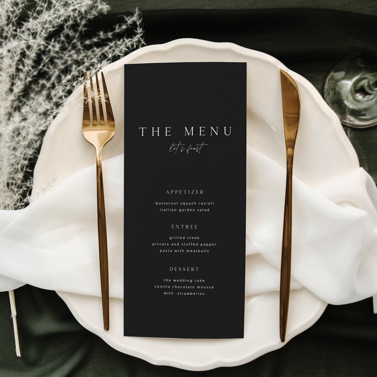 ELLIE Minimal Modern Wedding Menu, Black Wedding Menu Template Download ...