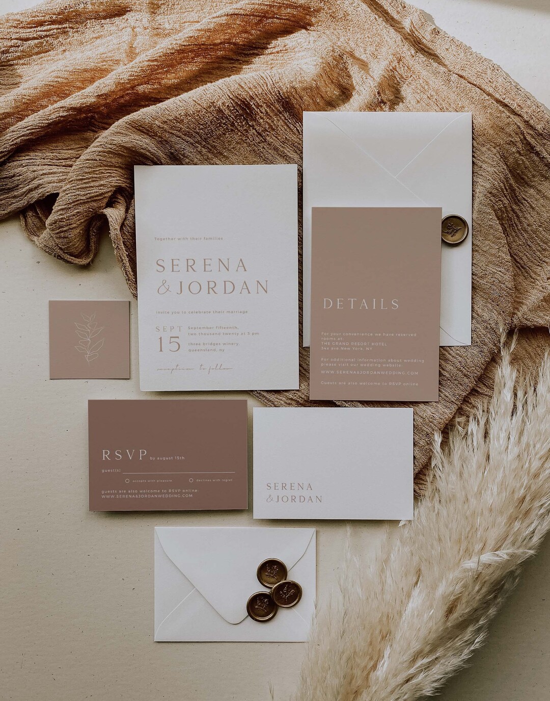 Beige Wedding Invitation Suite Template, Boho Minimalist Wedding ...