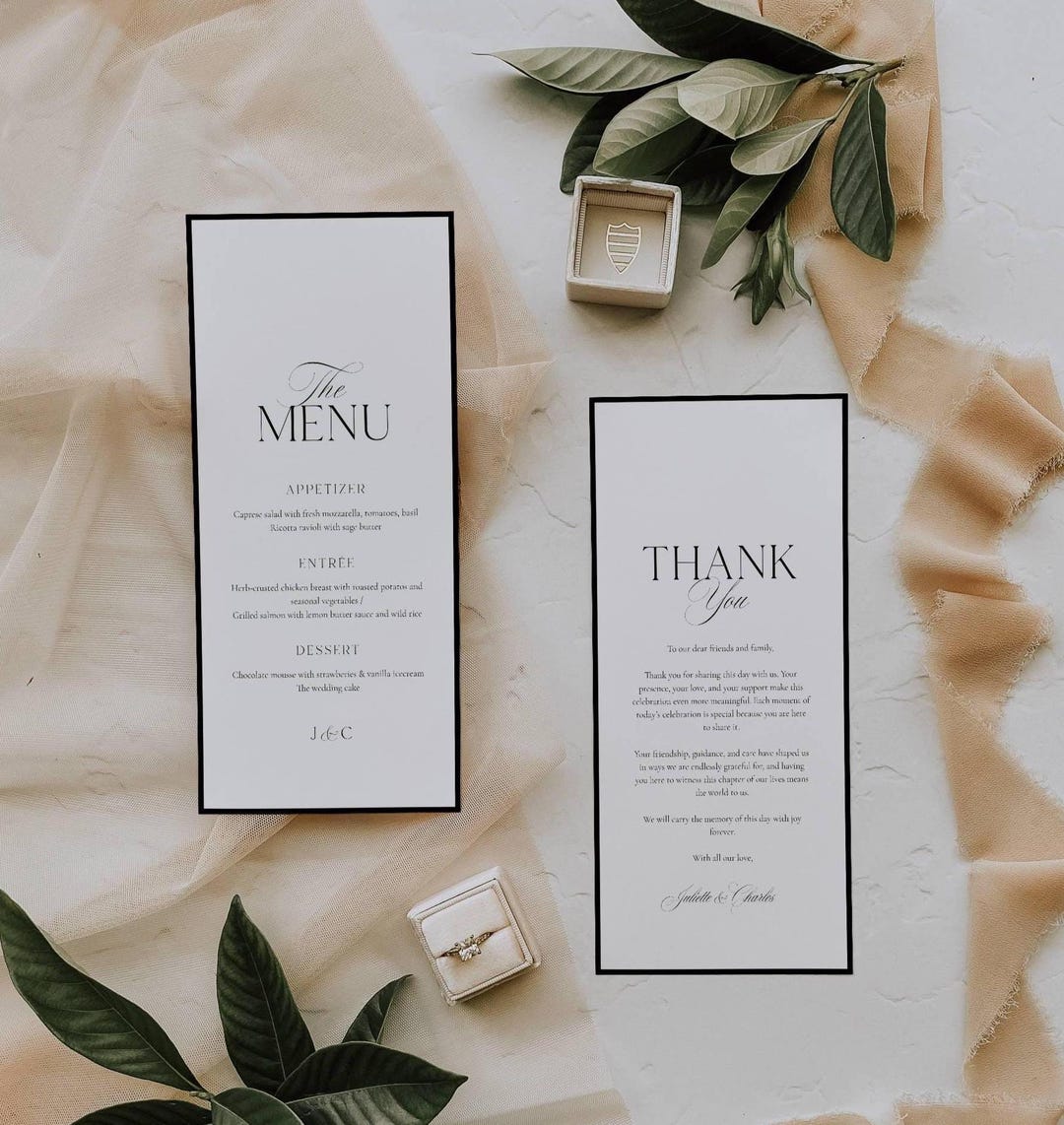 JULIETTE Classic Old Money Wedding Menu & Thank You Card Template ...
