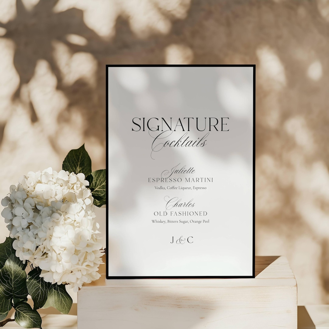 JULIETTE Old Money Wedding Signature Cocktails Sign Template Download ...