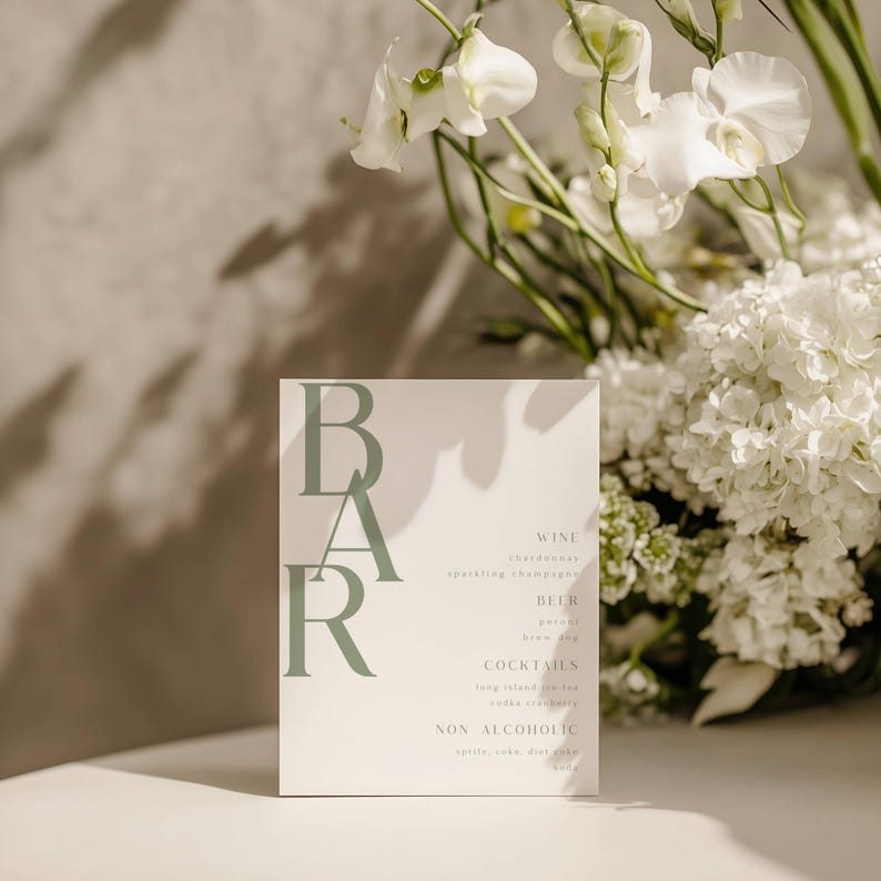 Sage Green Bar Menu Sign Template Download, Printable Wedding Bar Menu ...
