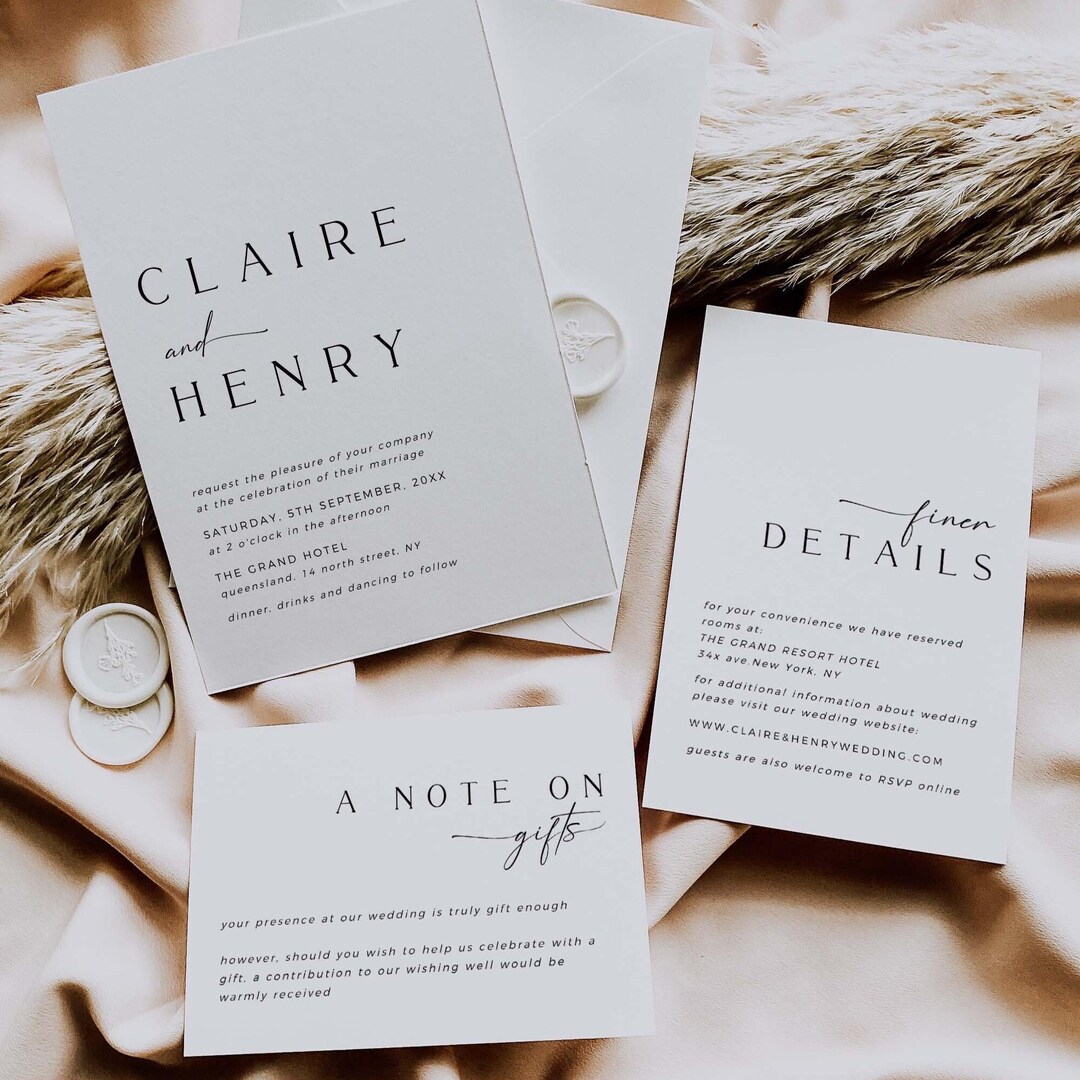 CLAIRE Minimal Wedding Invitation Suite Template, Modern Weding ...