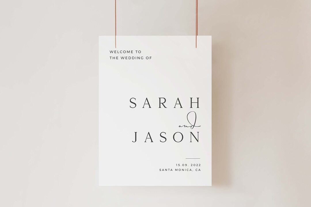 SARAH Minimalist Wedding Welcome Sign Template Download, Modern Wedding ...