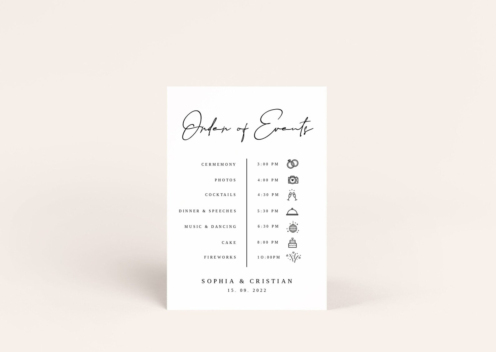 Minimal Wedding Order of Events Card Instant Download, Wedding Timeline ...
