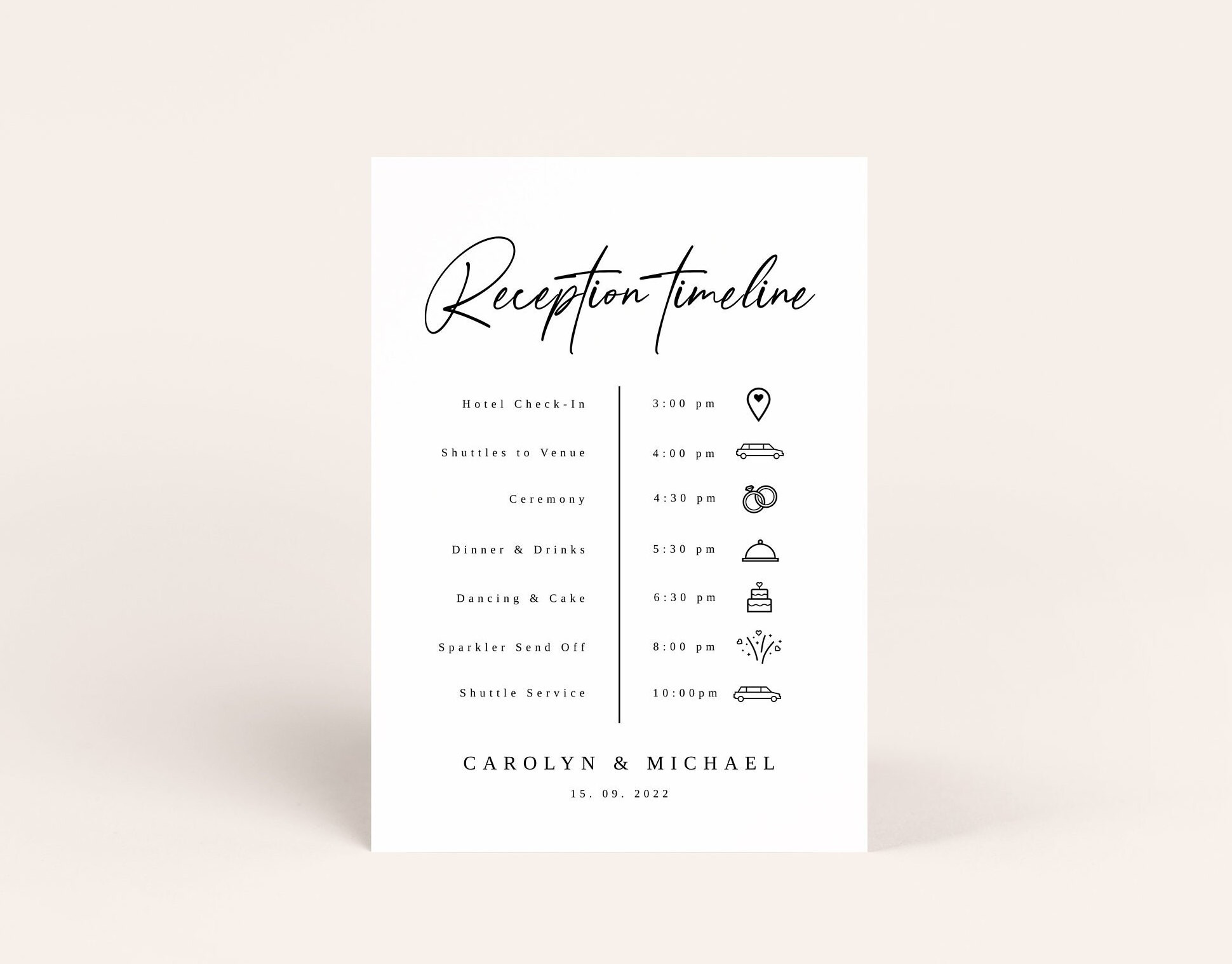 Modern Wedding Reception Itinerary Timeline Card Template - Etsy