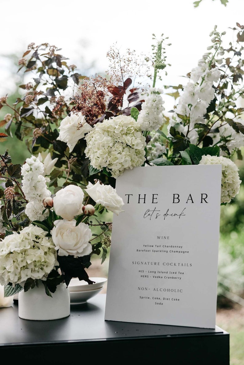 ELLIE Modern Wedding Bar Menu Template Download, Minimalist Bar Menu ...