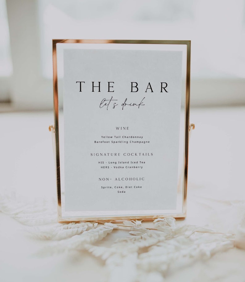 ELLIE Modern Wedding Bar Menu Template Download Minimalist - Etsy