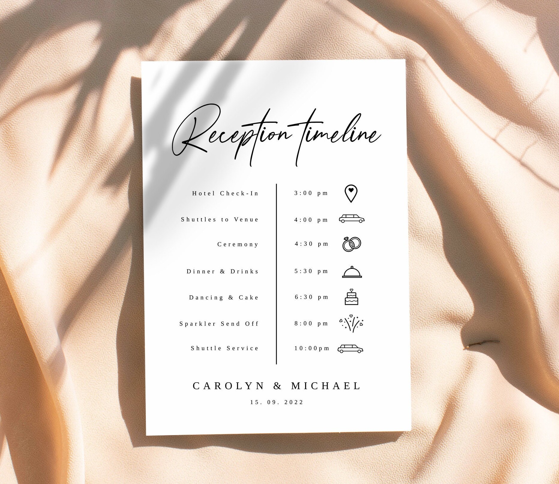 Modern Wedding Reception Itinerary Timeline Card Template - Etsy