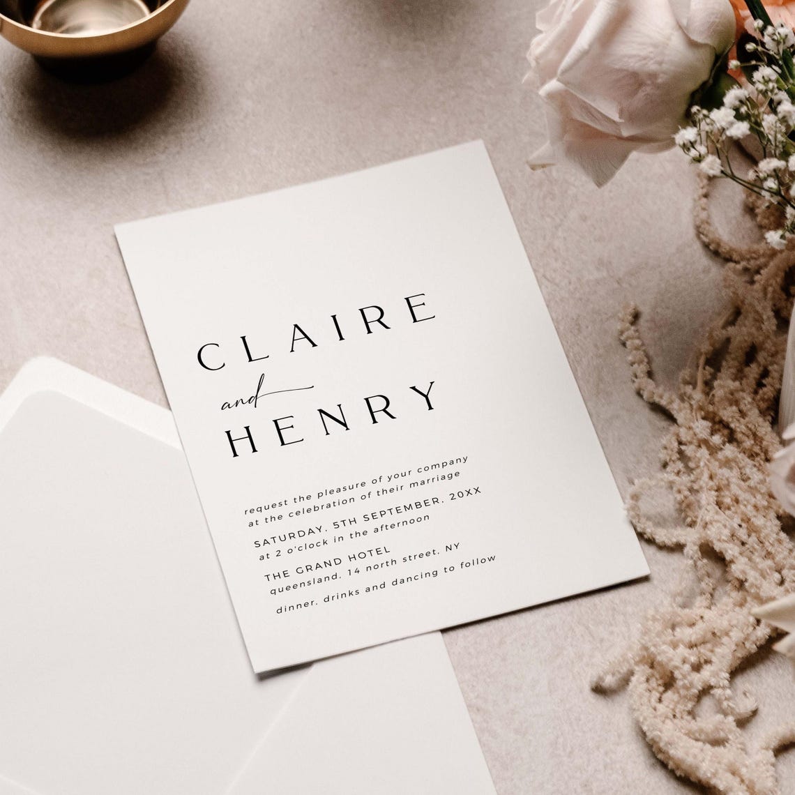 CLAIRE Minimal Photo Wedding Invitation Template Download, Elegant ...